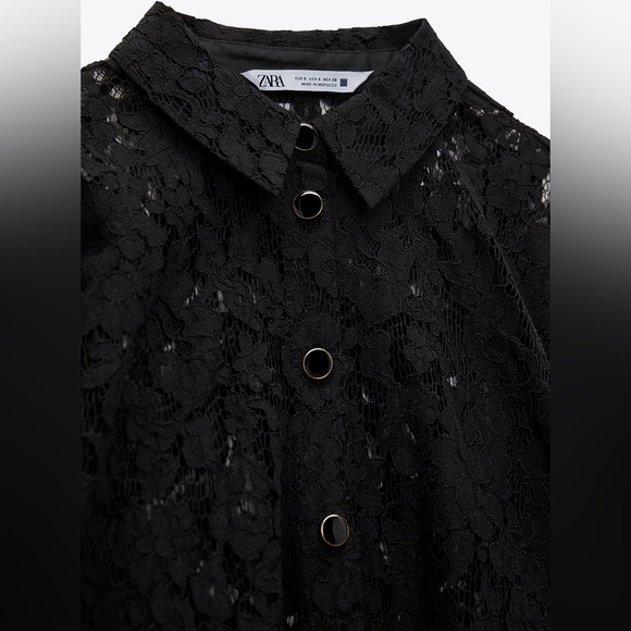 Zara | Tops | Zara Black Semisheer Lace Top | Poshmark